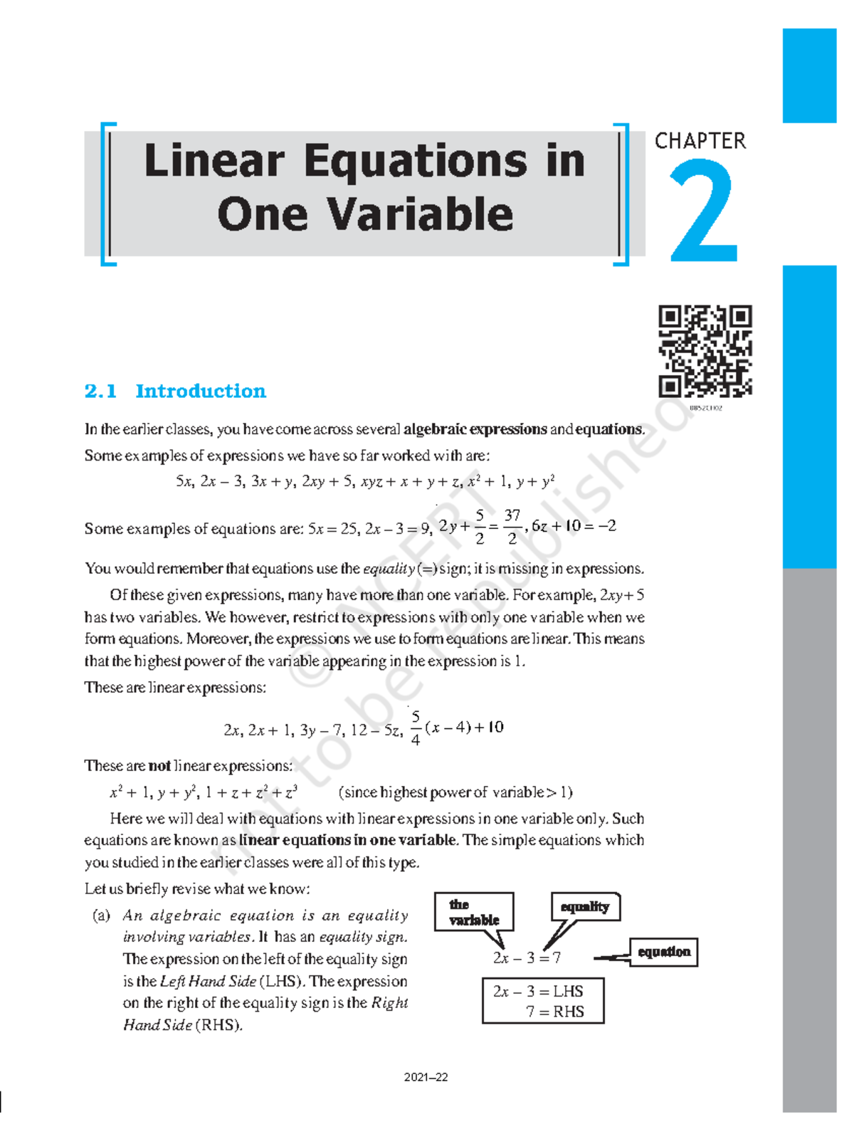 Linear Equation - Lecture notes 1-4 - LINEAR EQUATIONS IN ONE VARIABLE ...