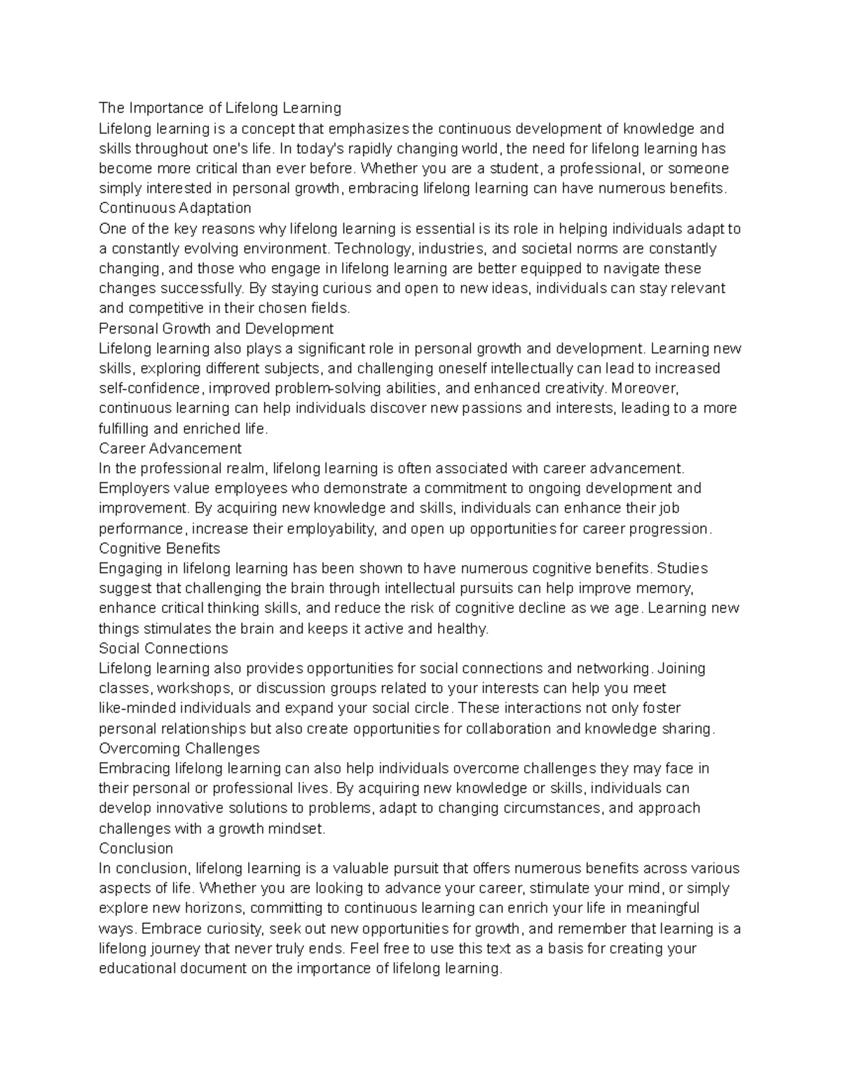 The Importance of Lifelong Learning - The Importance of Lifelong ...