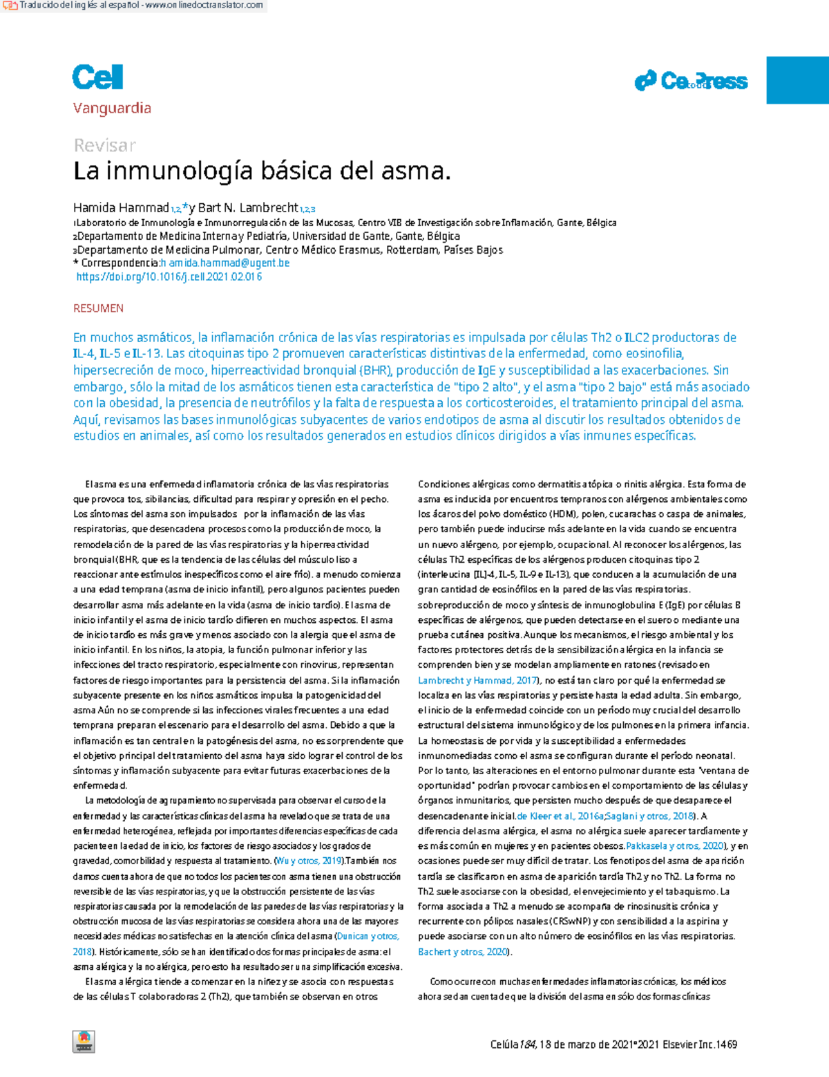La inmunología básica del asma - Hamida Hammad1,2,*y Bart N. Lambrecht1 ...