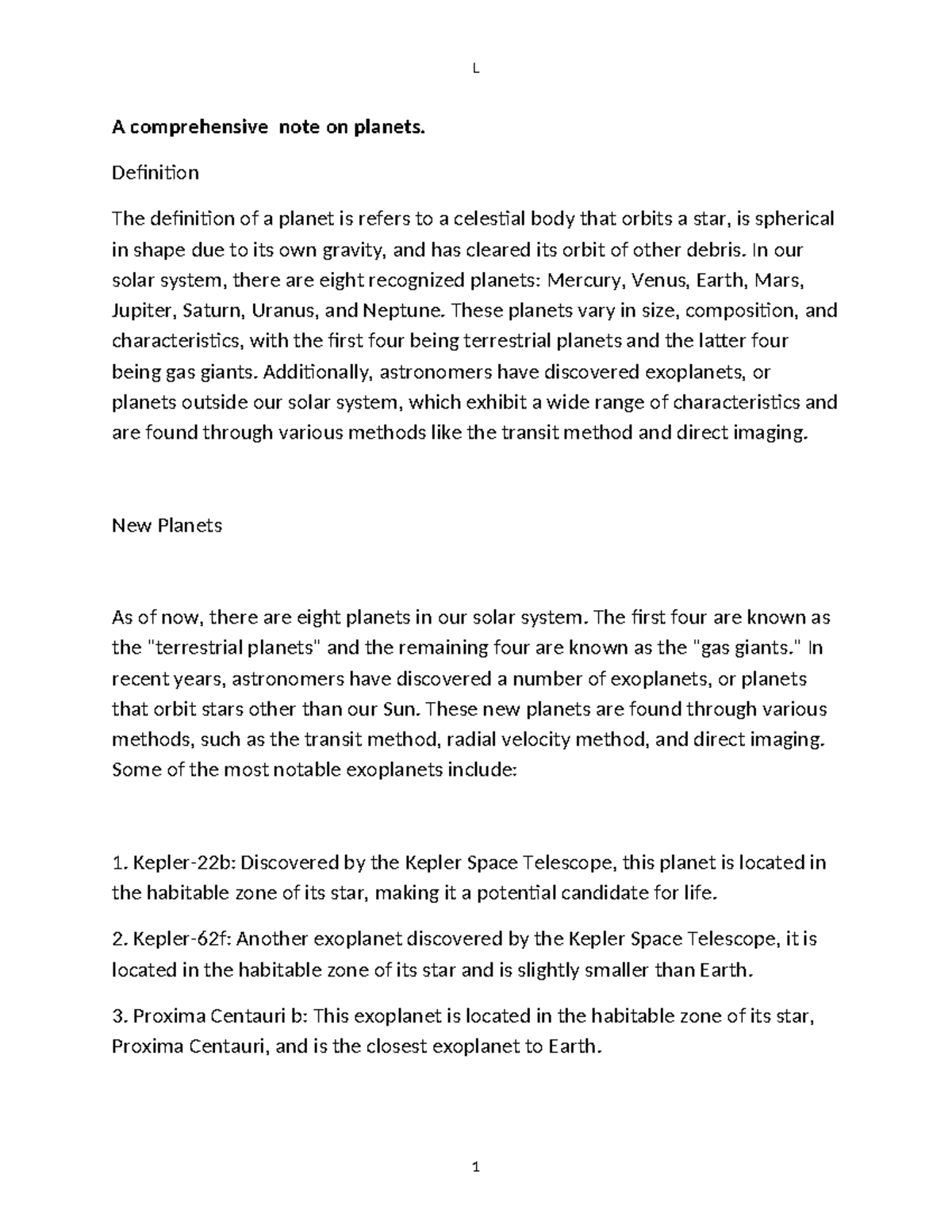 A comprehensive note on planets - Definition The definition of a planet ...