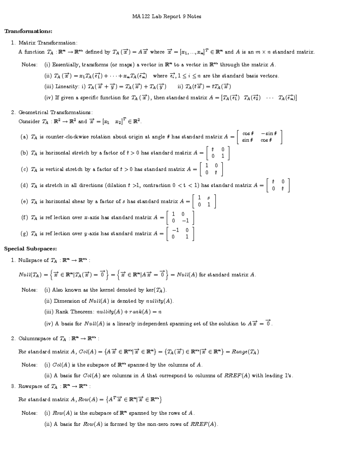 Lab9Notes - MA122 Lab Report 9 Notes Transformations: Matrix ...