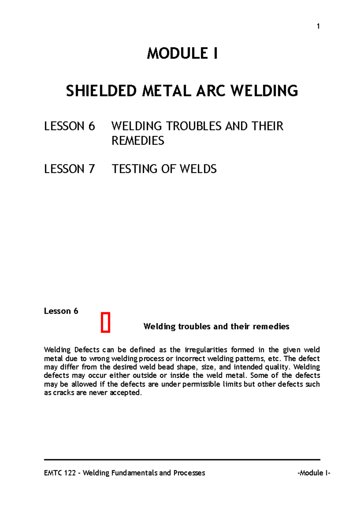 Module 1 Lesson 6 to 7 - MODULE I SHIELDED METAL ARC WELDING LESSON 6 ...