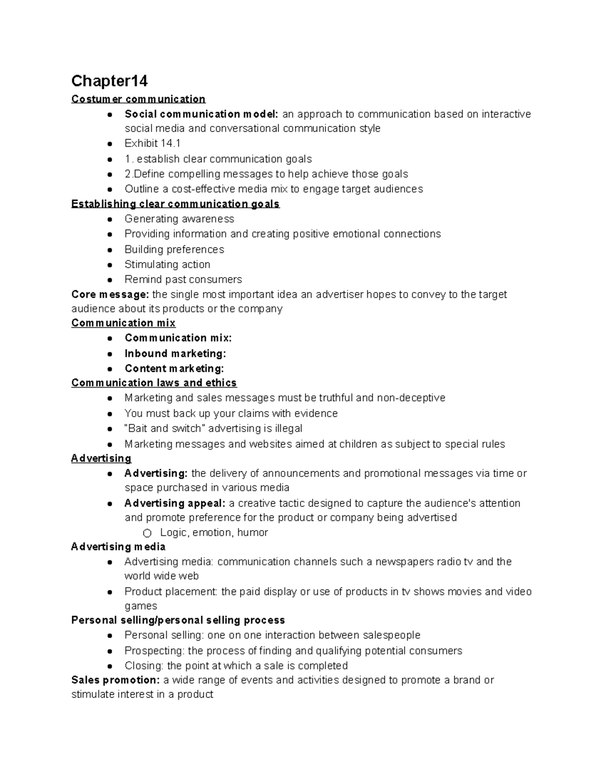 Untitled document - Chapter14 Lecture Notes - Chapter Costumer ...