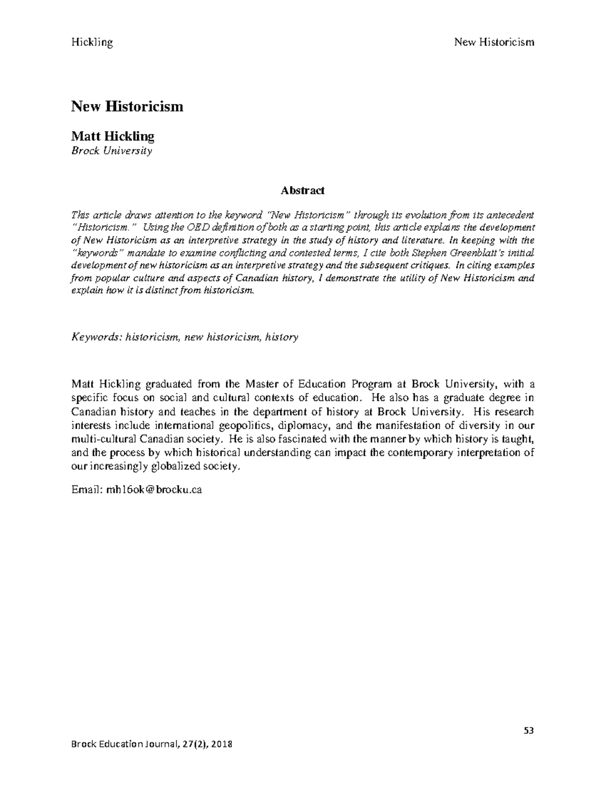 EJ1179950 - New Historicism - 53 New Historicism Matt Hickling Brock ...
