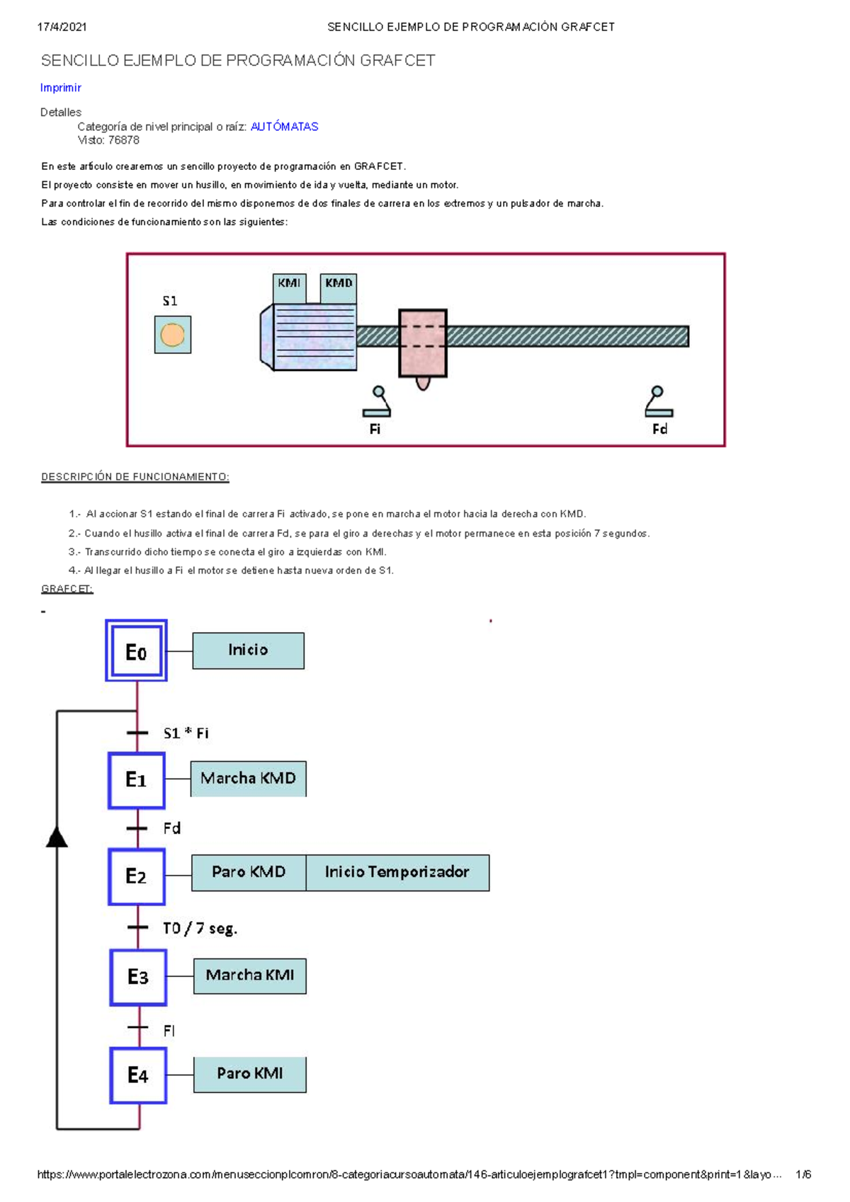 Sencillo Ejemplo DE Programación Grafcet - SENCILLO EJEMPLO DE PROGRAMACIÓN GRAFCET Imprimir ...