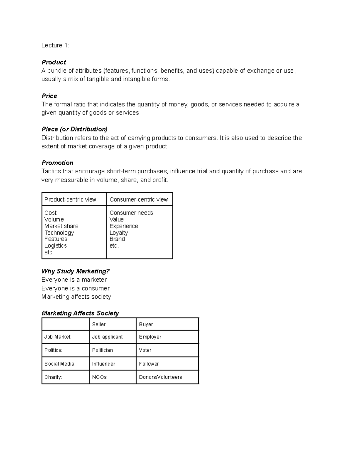 Marketing Lecture 1 - Lecture 1: Product A bundle of attributes ...