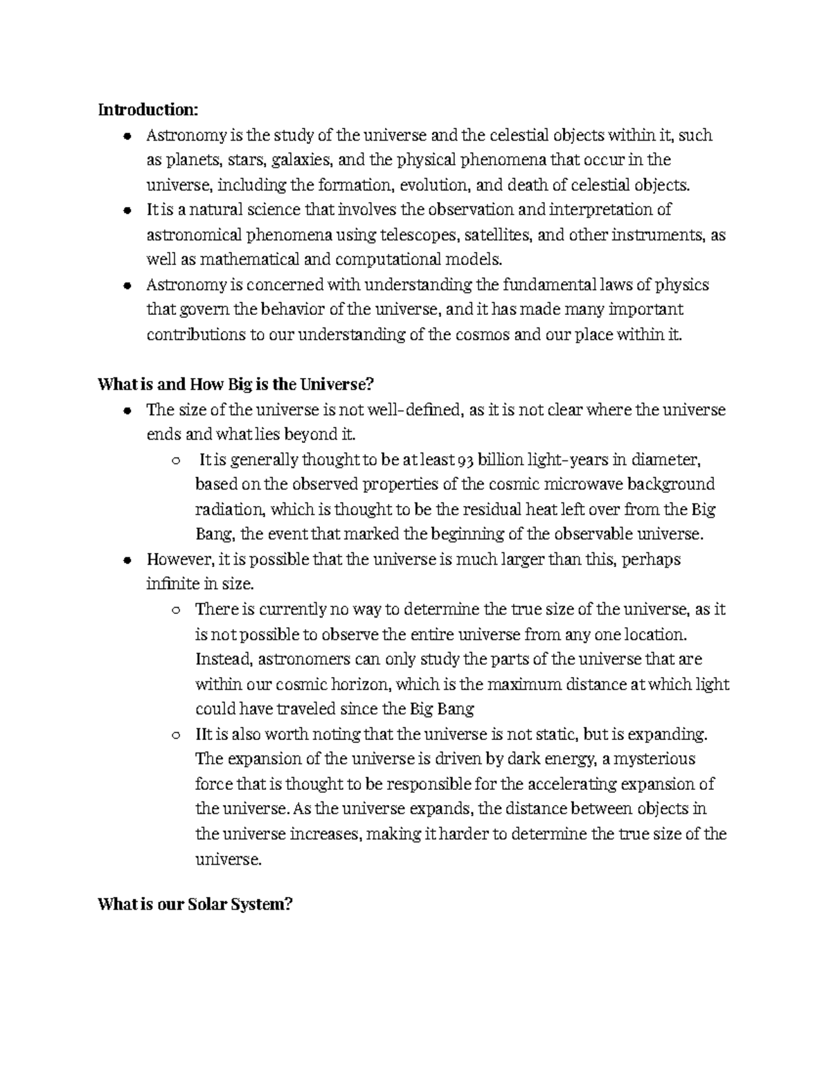 Intro to Astronomy - Introduction: Astronomy is the study of the ...