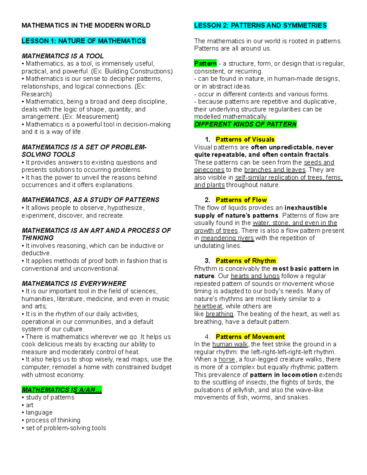 Mathematics IN THE Modern World - Midterms Reviewer - MATHEMATICS IN ...