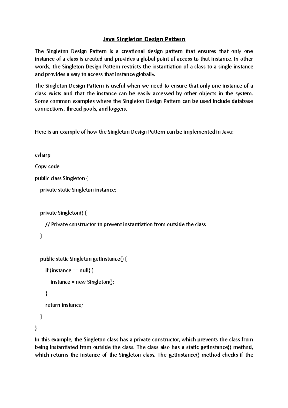 Java Singleton Design Pattern elaborate note - Java Singleton Design ...