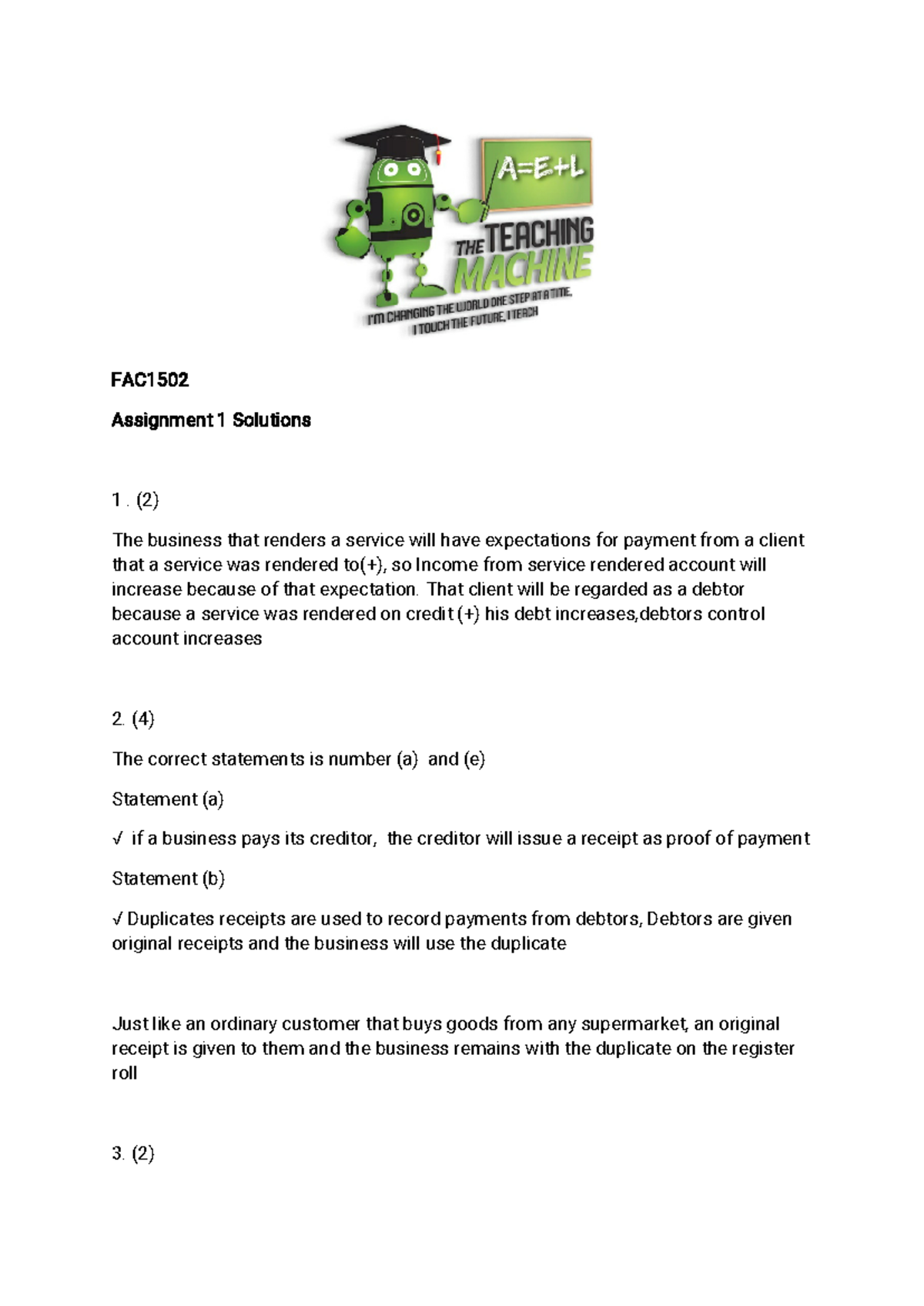 FAC1502 2020 Second semester Assignment 1 solutions - FAC 1502 ...