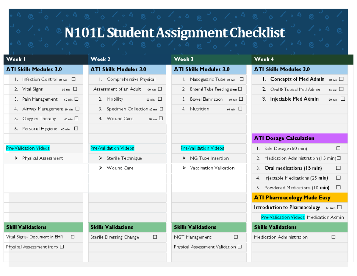 N101L Student Assignment Checklist Revised 6.14.23 - N 101 L Student ...