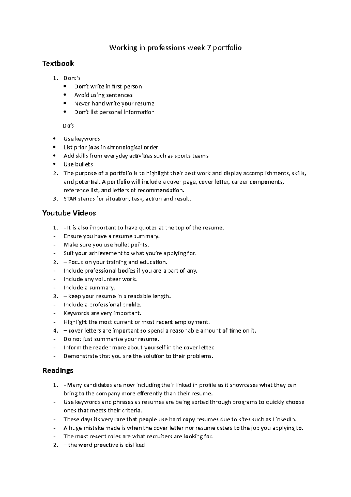 Working in professions week 7 portfolio - Working in professions week 7 ...