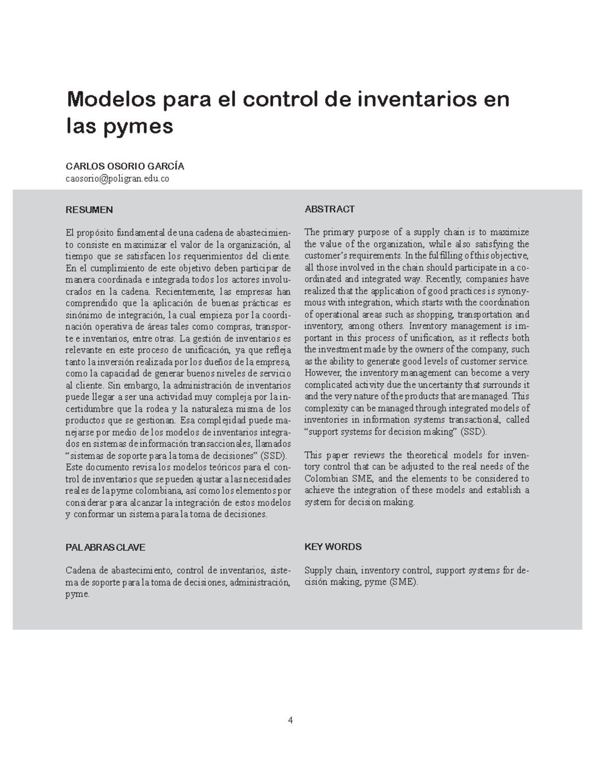 Modelos para el control de inventarios e - Panorama No. 6. Resultados ...