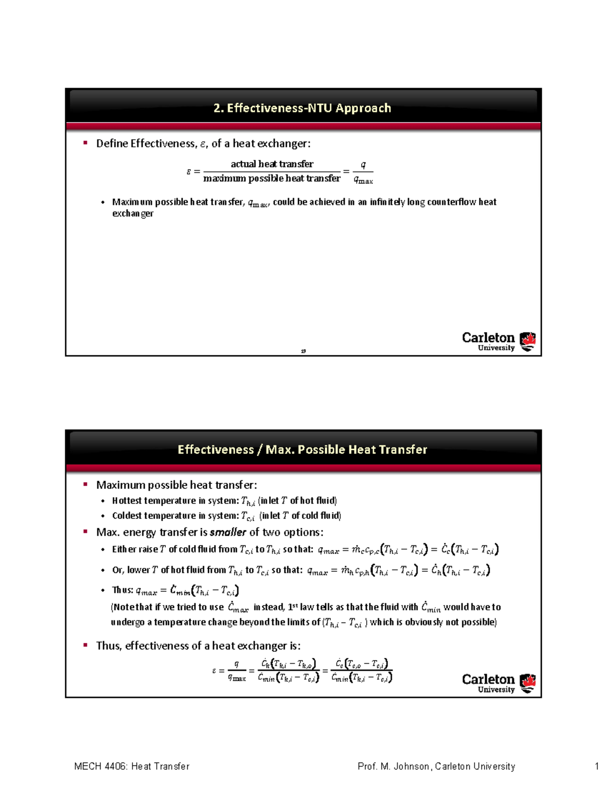 MECH4406 Part2 Lecture 20 Heat Exchangers Effectiveness NTU - 2 ...