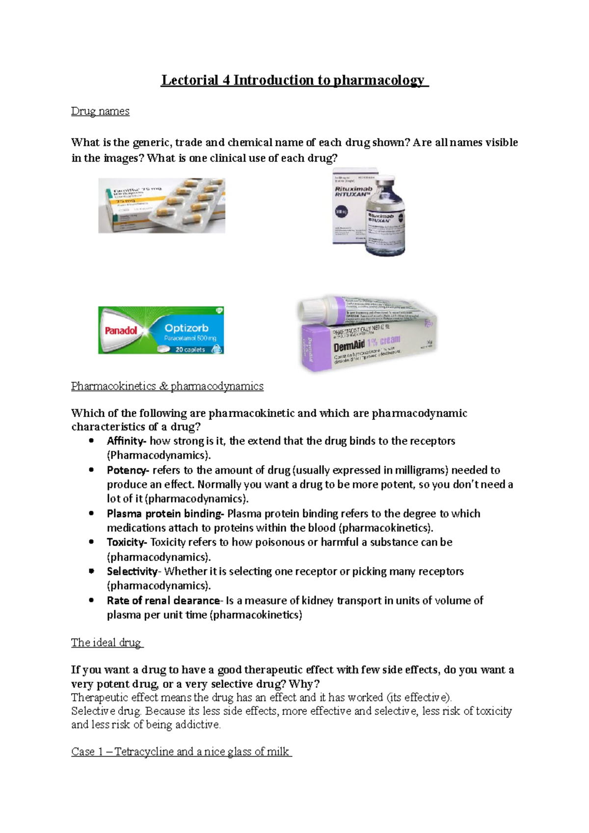 Lectorial 4 Introduction to pharmacology - Lectorial 4 Introduction to ...