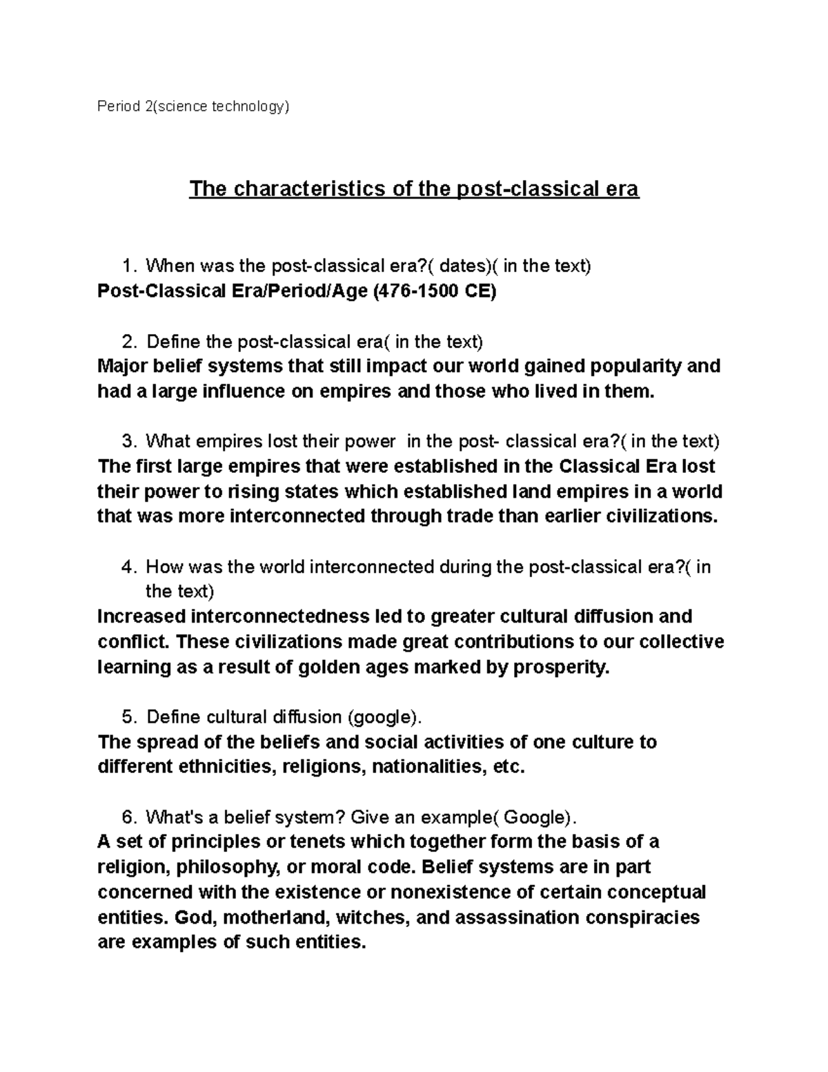 The characteristics of the post-classical era - Period 2(science ...