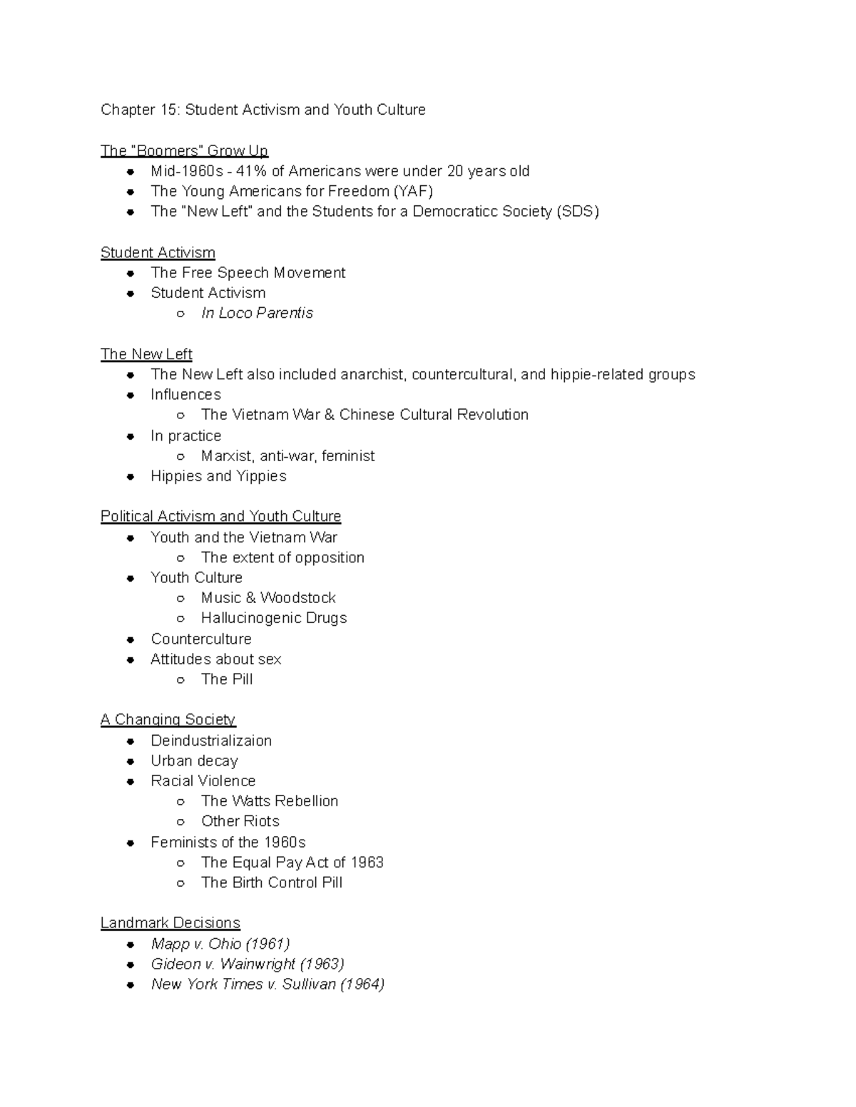 Chapter 15: Student Activism and Youth Culture - Ohio (1961) Gideon v ...