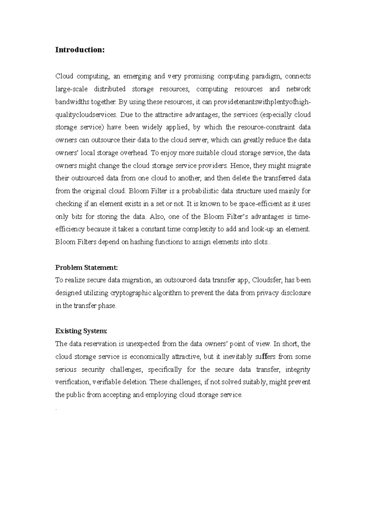 Secure Data transfer and deletion from counting Bloom filter in CC - Introduction: Cloud ...