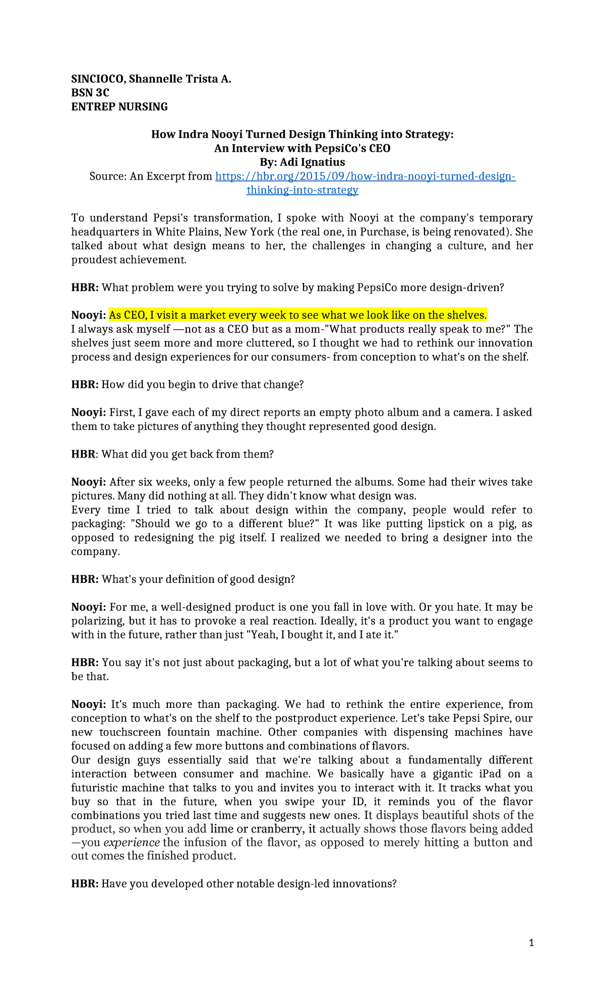 Activity 3 Entrep Mind How Indra Nooyi Turned Design Thinking into ...