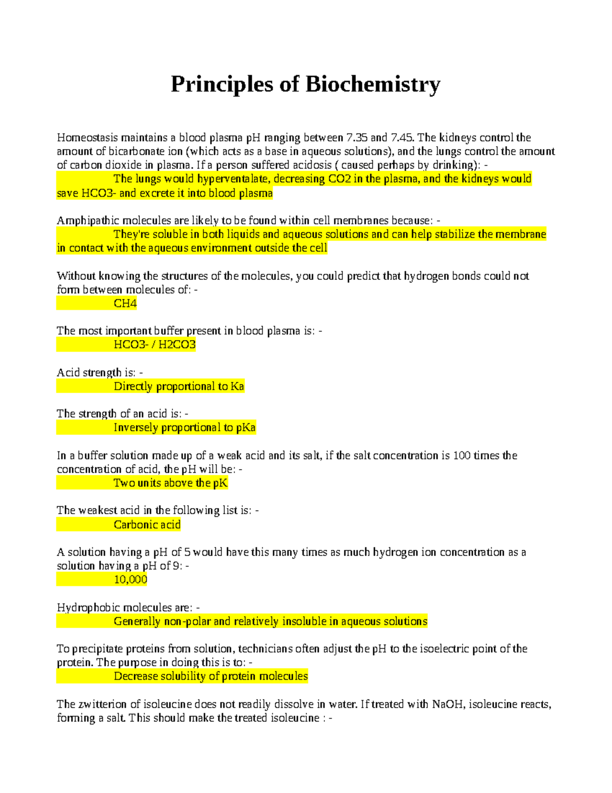 Principles of Biochemistry - Principles of Biochemistry Homeostasis ...