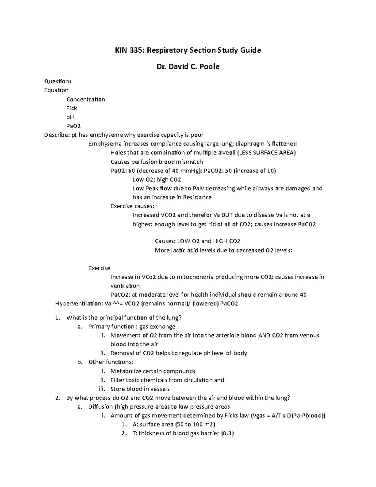 Exam 2 Study Guide (2)-2 - KIN 335: Respiratory Section Study Guide Dr ...
