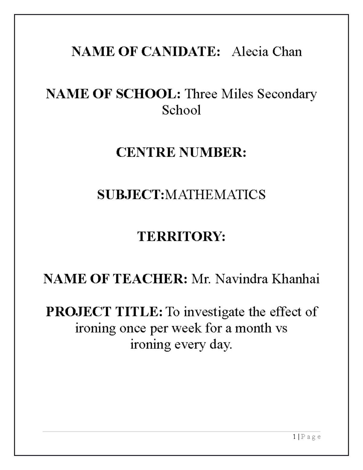 Maths SBA - This is actually a mathematics Sba so yup - NAME OF ...