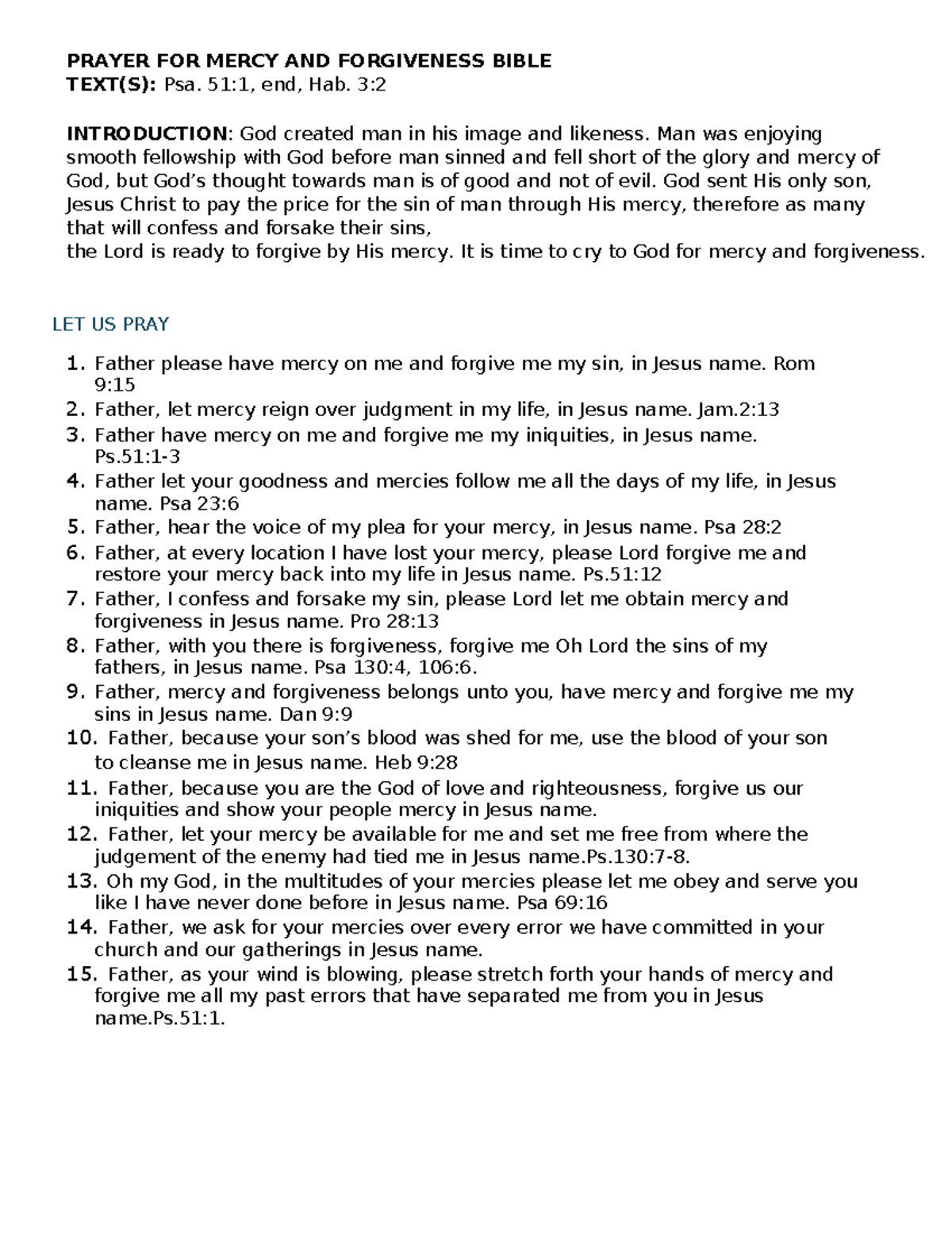 Prayer FOR Mercy AND Forgiveness - PRAYER FOR MERCY AND FORGIVENESS ...