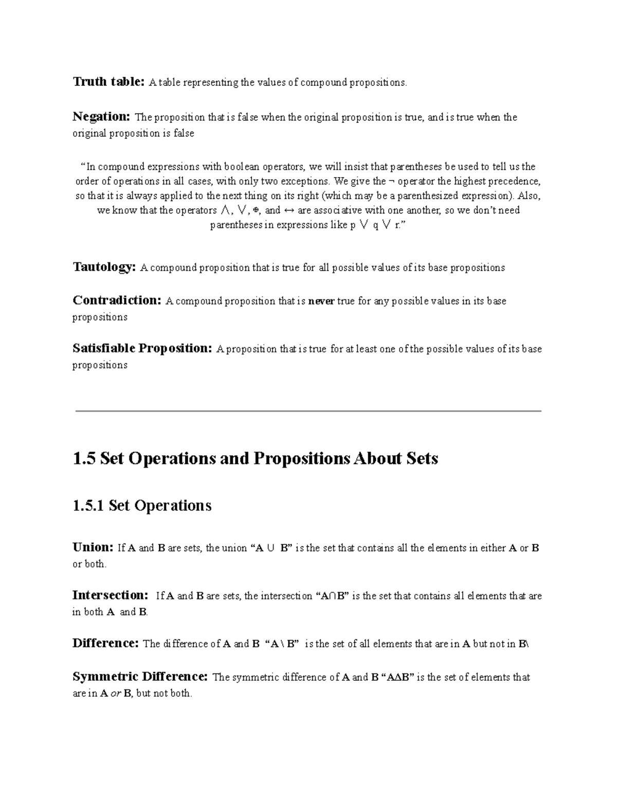Npage 004 - Review for Discrete Math Topics - Truth table: A table ...