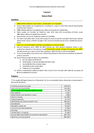 Solutions to Tutorial 3-fall 2022 - Tutorial 3 Income Statement ...