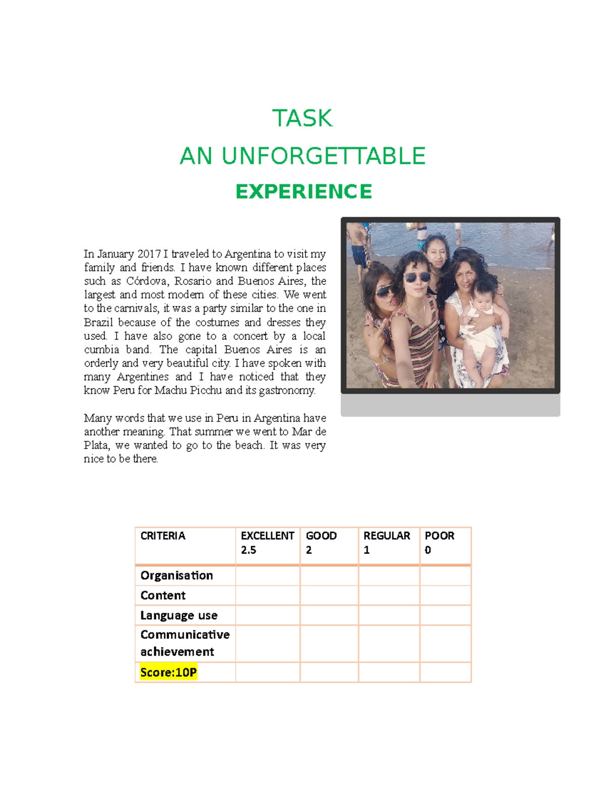TASK- Unforgettable Experience - TASK AN UNFORGETTABLE EXPERIENCE In ...