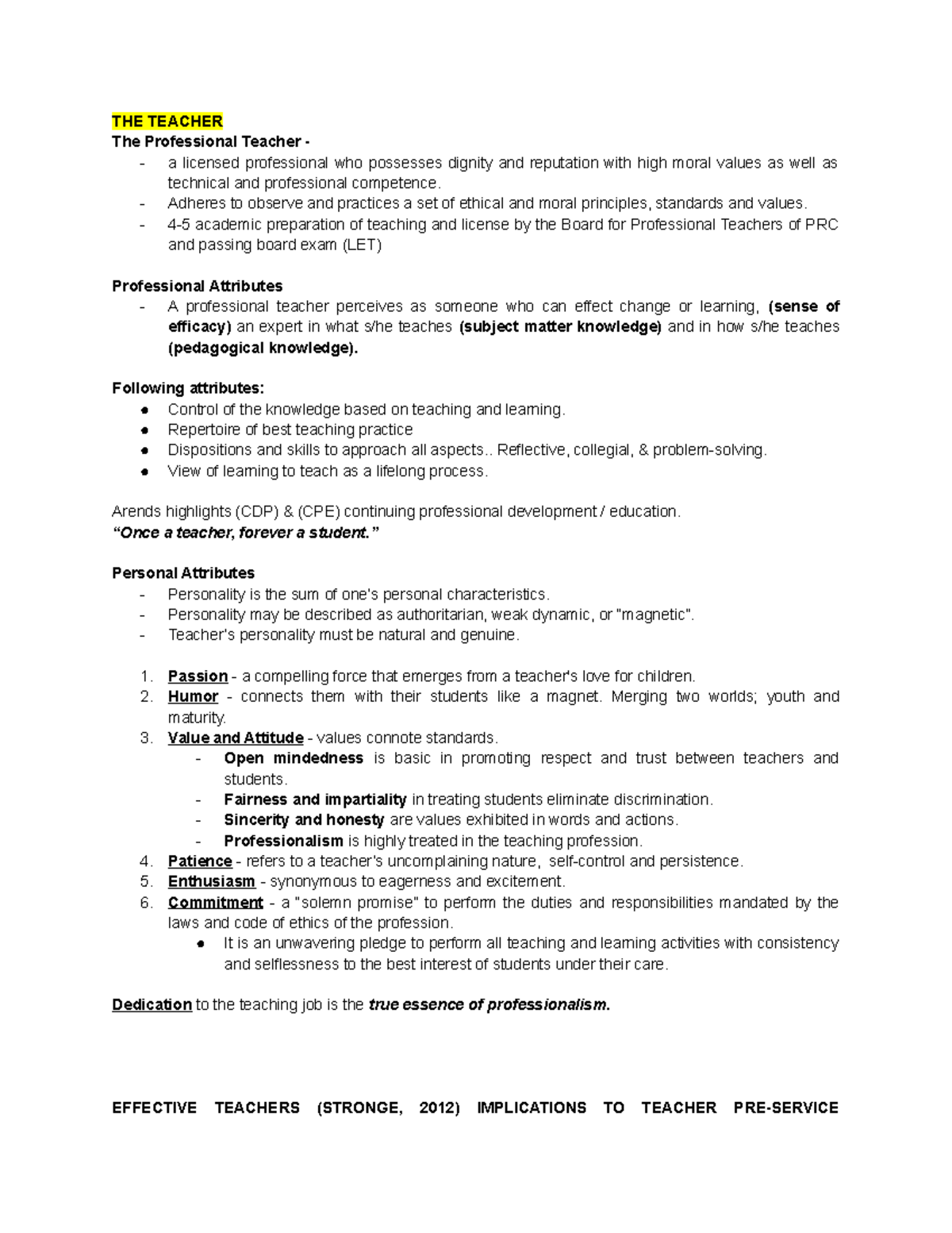 Principles of Teaching - The Teacher - THE TEACHER The Professional ...