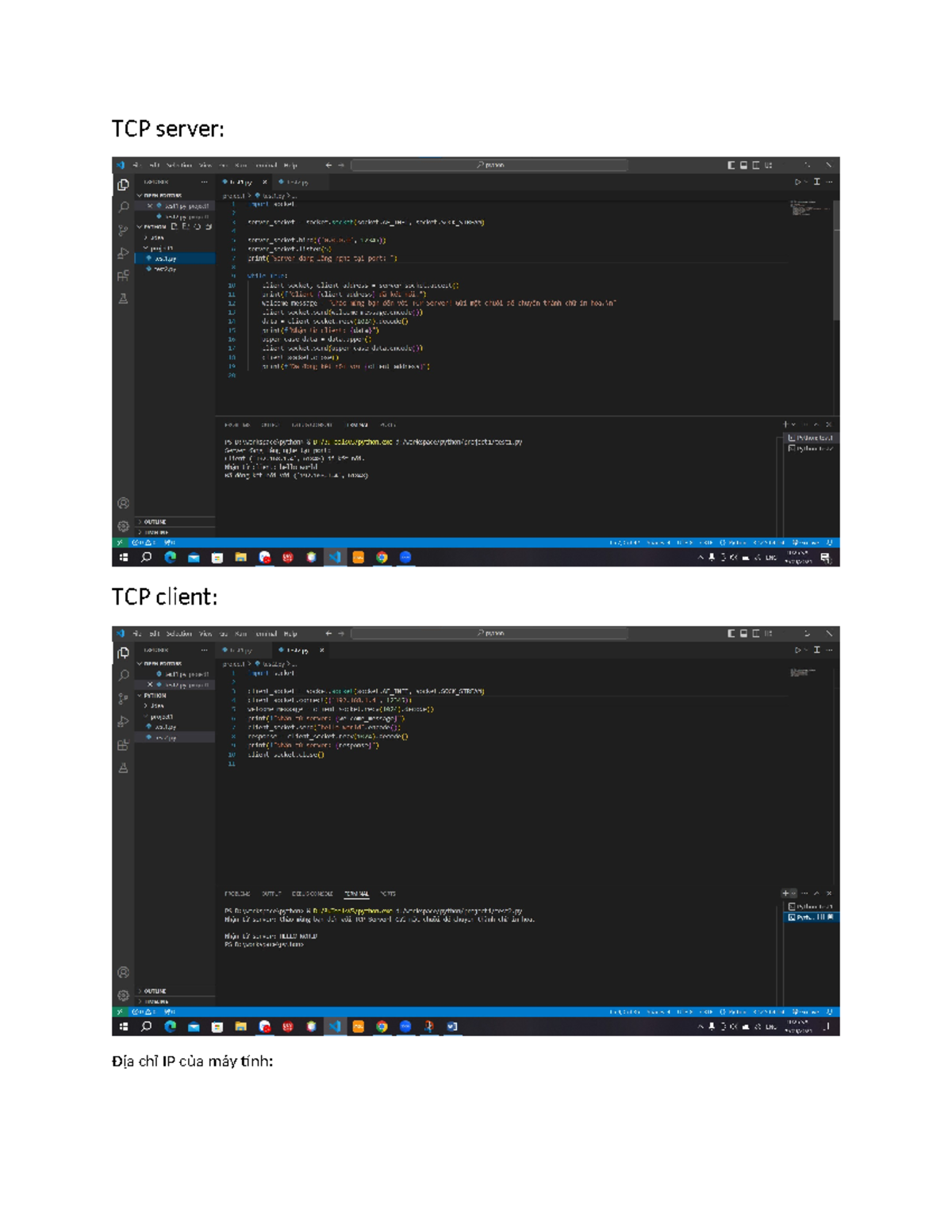 TCP server - 1111 - TCP server: x File Edit Selection View Go Run Terminal Help P python - Studocu