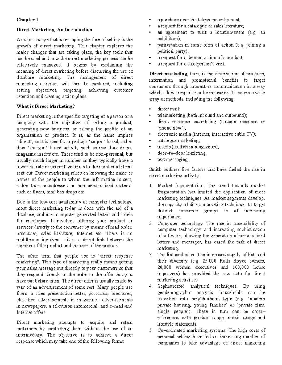 Direct Marketing - ... - Chapter 1 Direct Marketing: An Introduction A ...