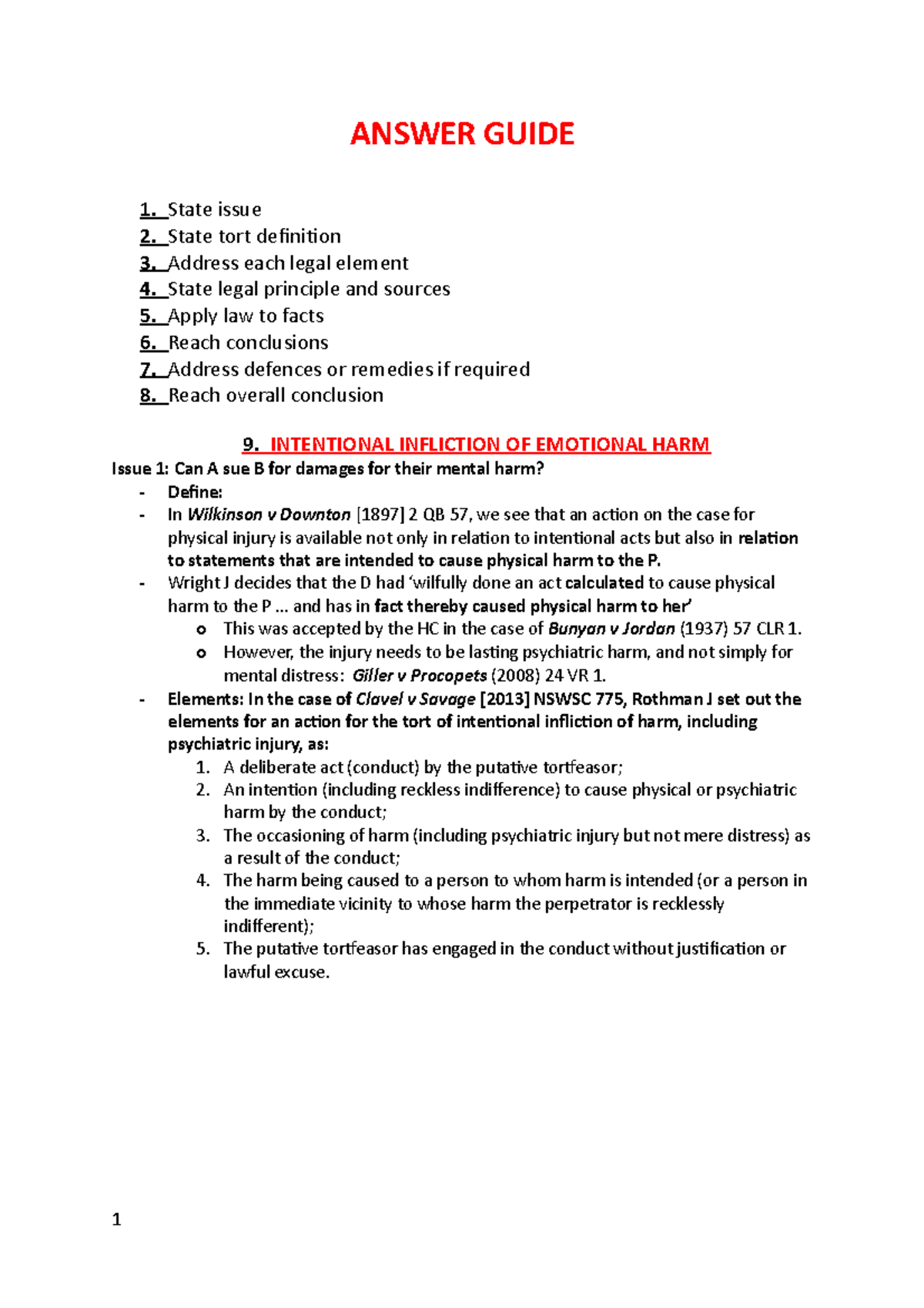 Answer Guide - ANSWER GUIDE 1. State issue 2. State tort definition 3 ...