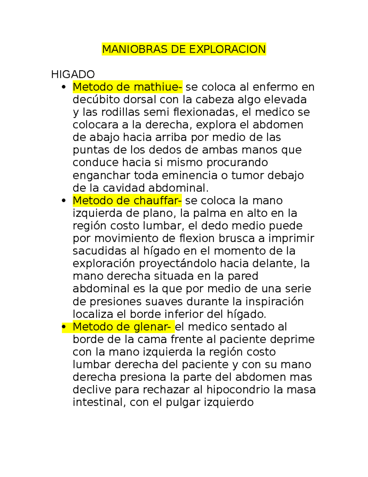 Maniobras DE Exploracion - MANIOBRAS DE EXPLORACION HIGADO Metodo de ...