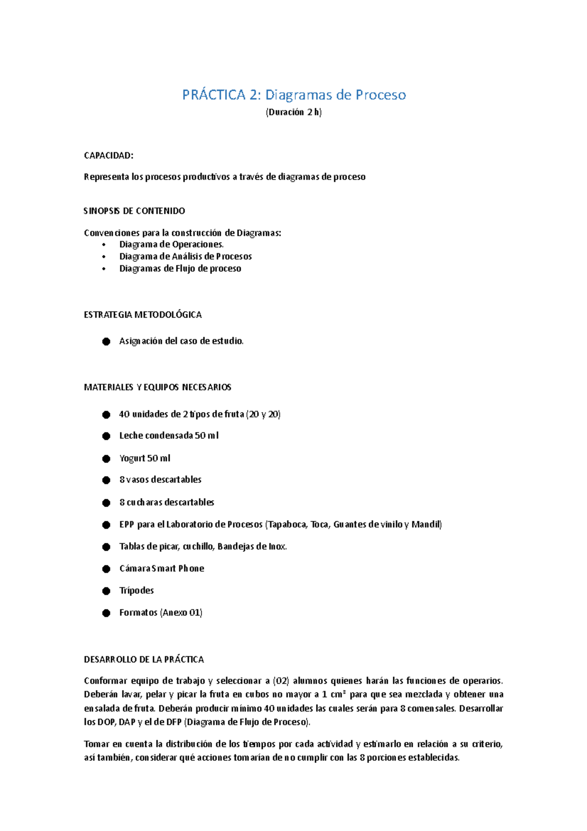 Práctica 2 - diagramas dop y dap - PRÁCTICA 2: Diagramas de Proceso ...