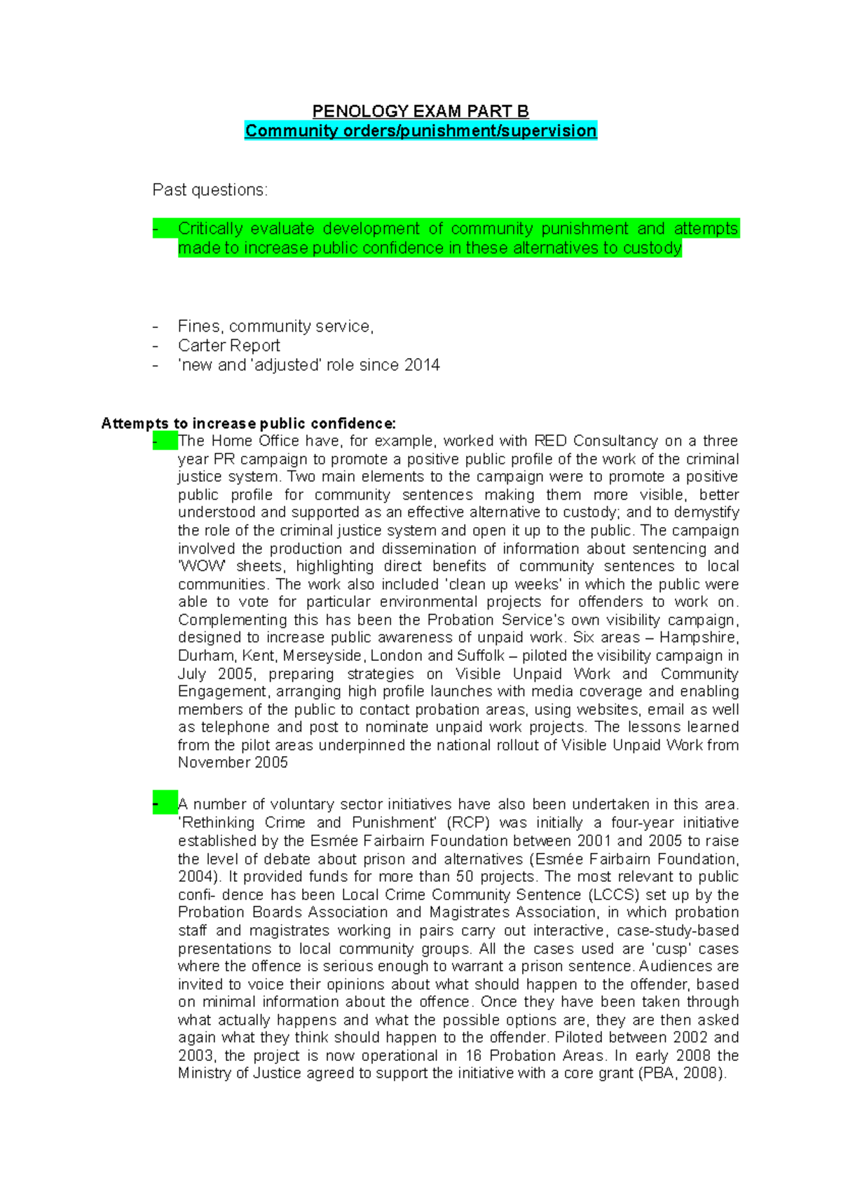 Penology EXAM PART B - Community orders/punishment/supervision ...