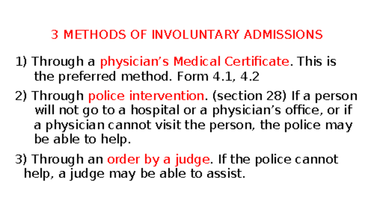 Acute Psych Index Cards - 3 METHODS OF INVOLUNTARY ADMISSIONS 1 ...
