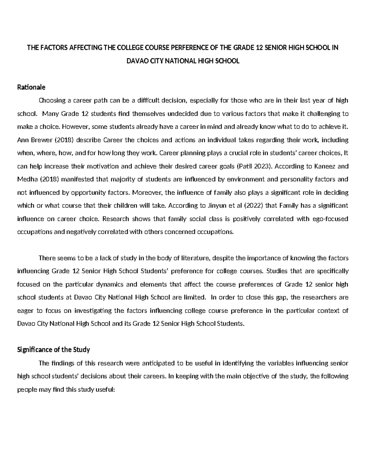 THE Factors Affecting THE College Course Perference OF THE Grade 12 ...