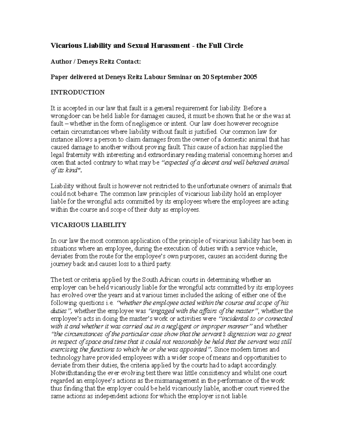 Vicarious Liability 2020 Cases Sexual Harassment - Vicarious Liability ...