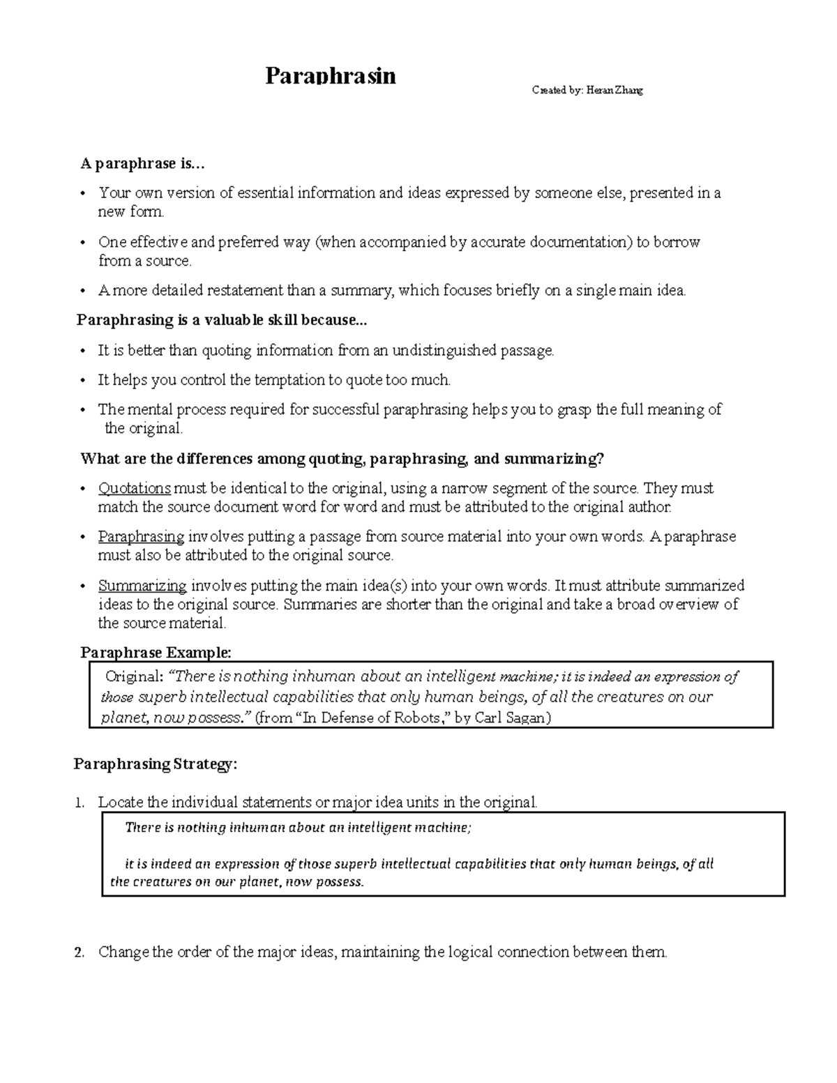 Paraphrasing com101 ,Munir Shah - A paraphrase is... Your own version ...