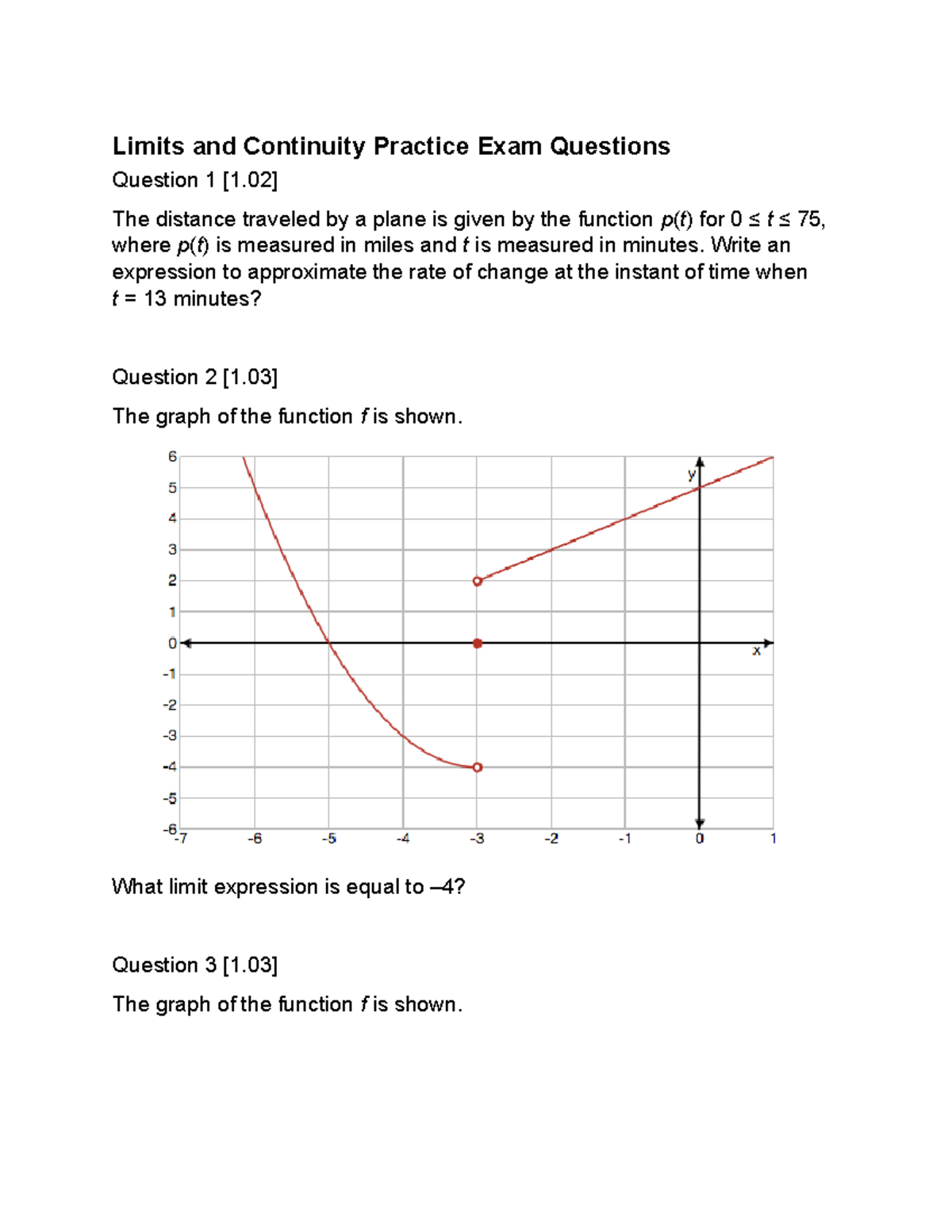01 11 01 questions - test - Limits and Continuity Practice Exam ...
