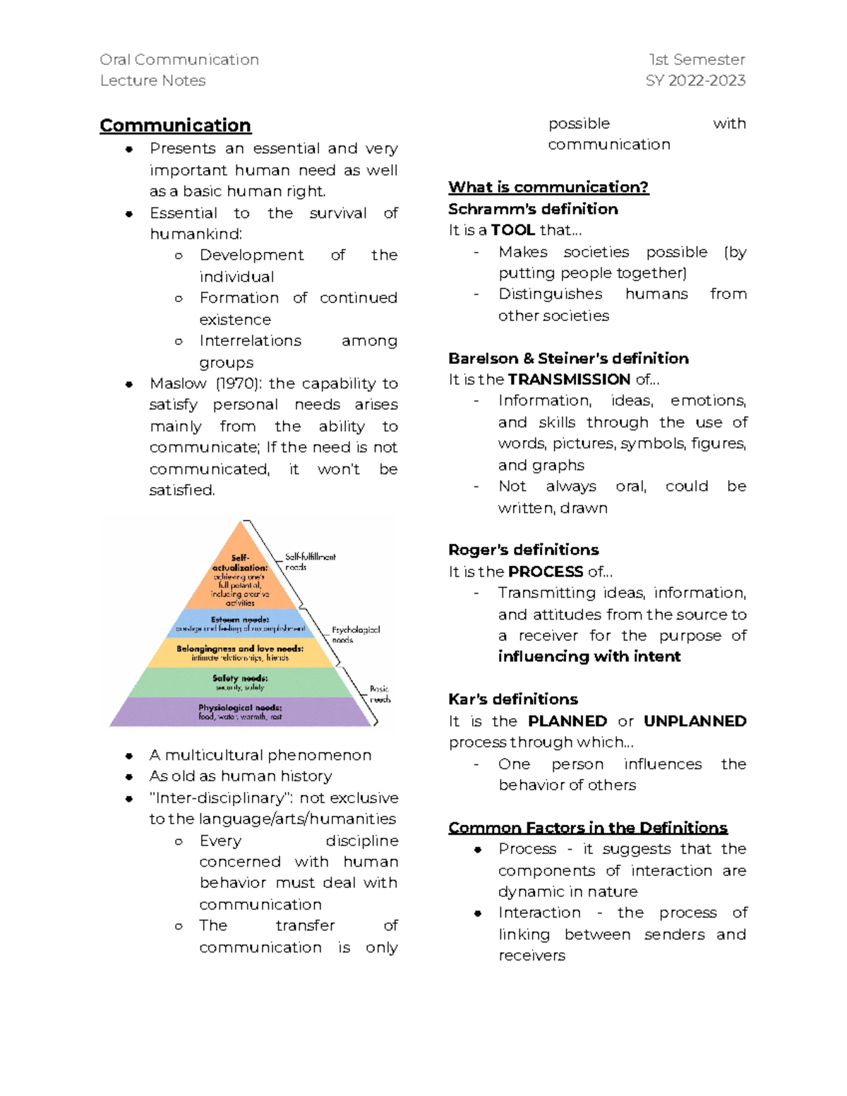 Oral Communication Notes - Oral Communication 1st Semester Lecture ...