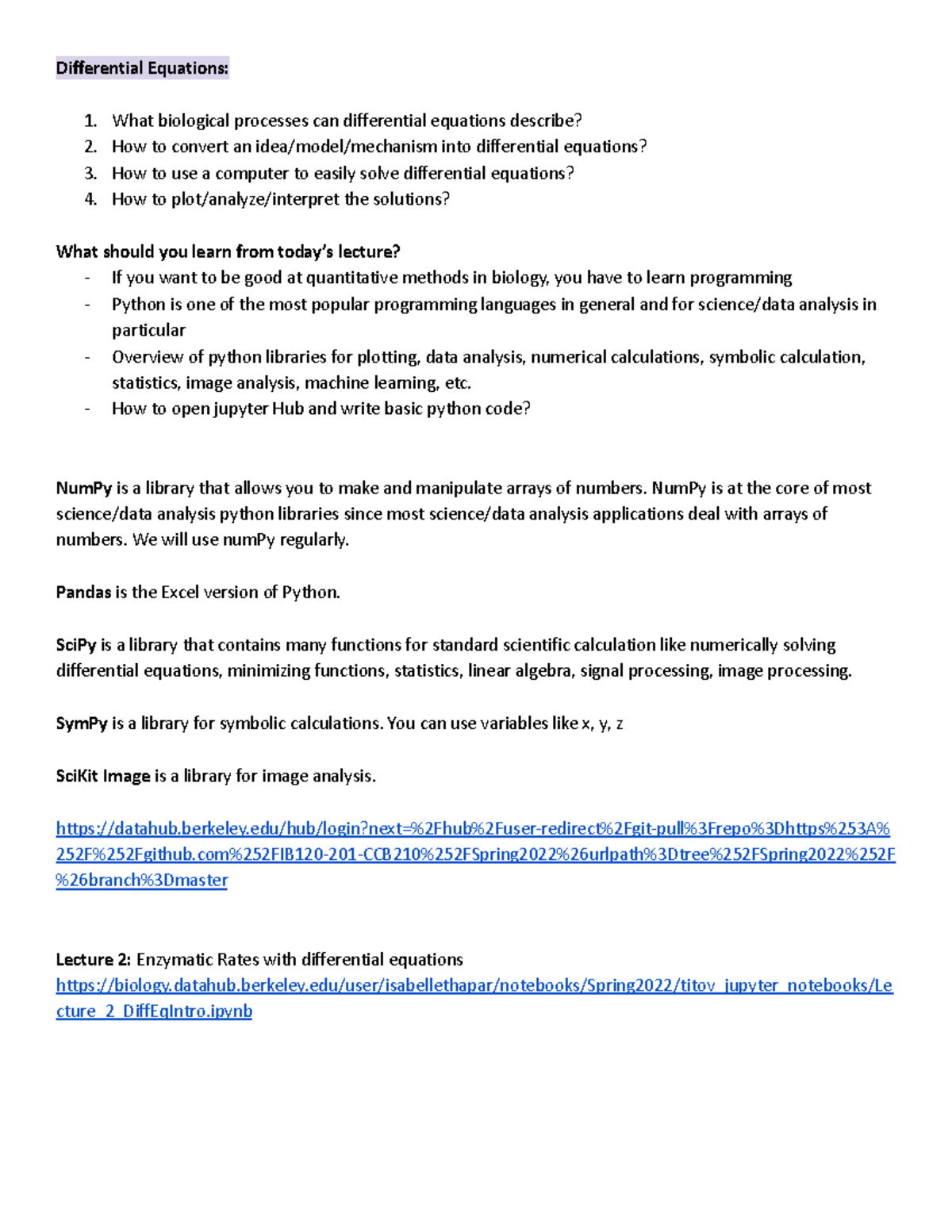 IB 120 Notes Part 1 - Differential Equations: What biological processes ...
