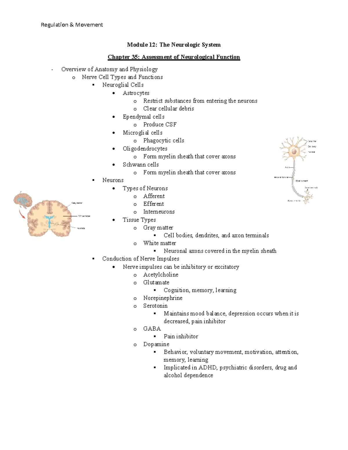 Module 12 Review Sheet - Module 12: The Neurologic System Chapter 35: Assessment of Neurological ...
