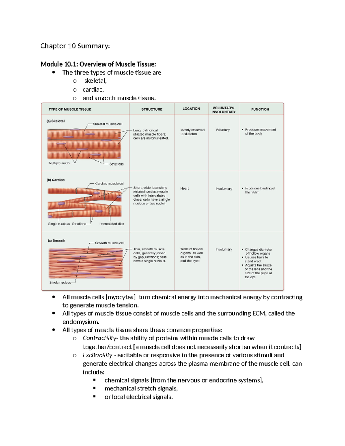 Chapter 10 Summary - Chapter 10 Summary: Module 10: Overview of Muscle ...