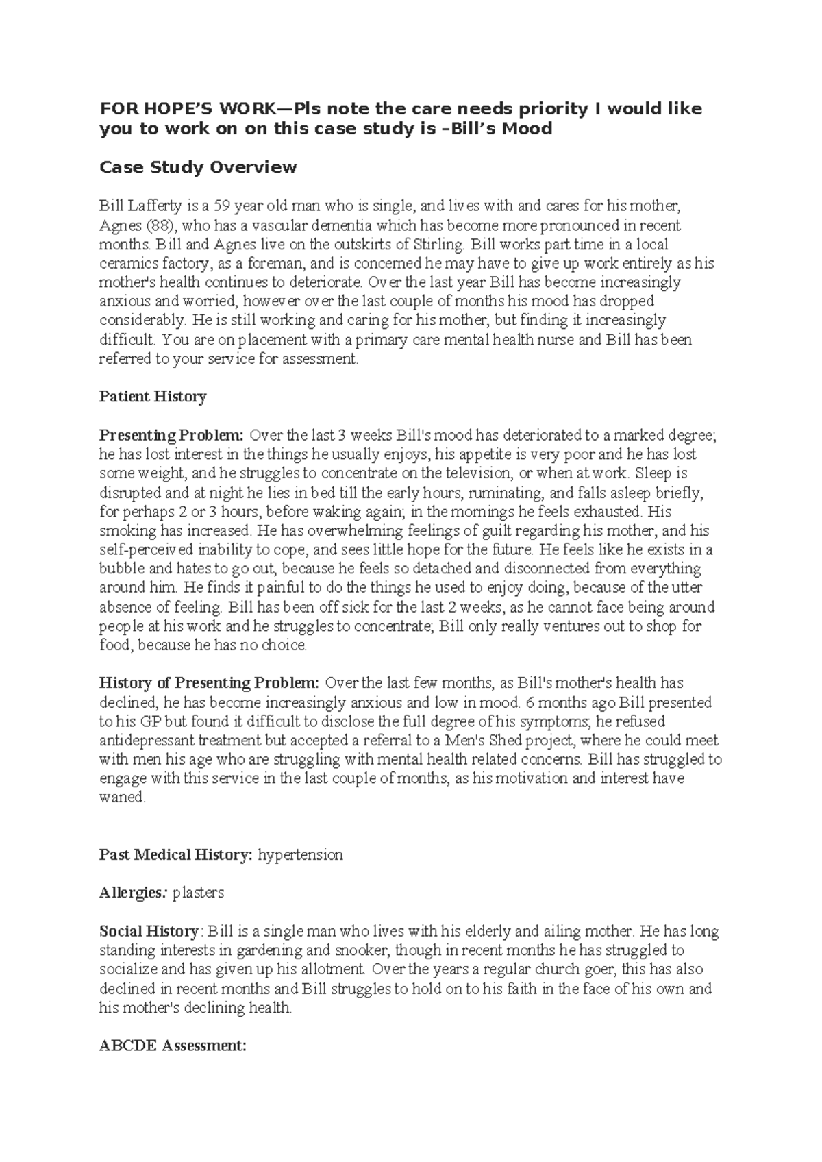 Hope Case Study - articles - FOR HOPE’S WORK—Pls note the care needs ...