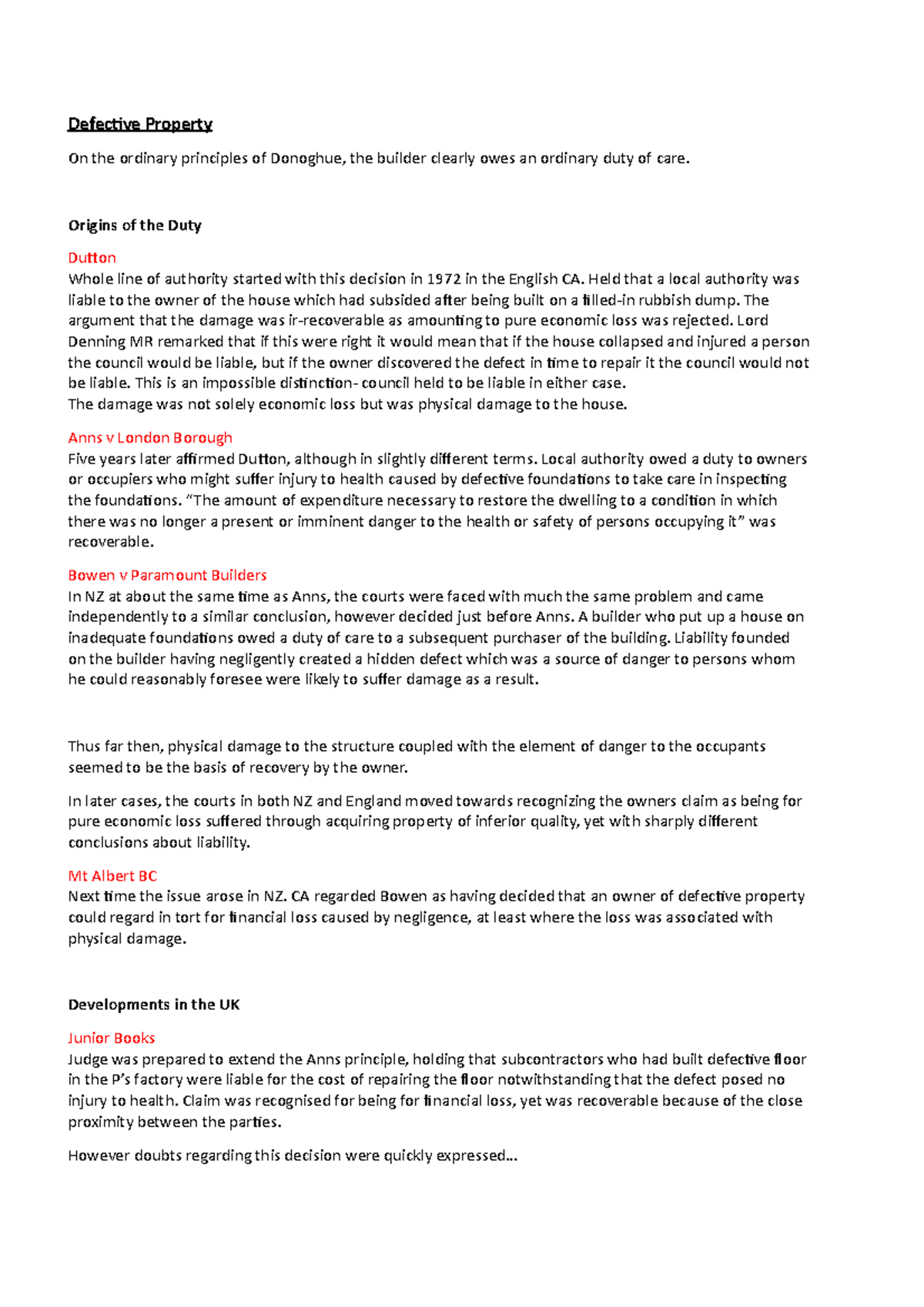 Defective Property exam brief - Defective Property On the ordinary ...