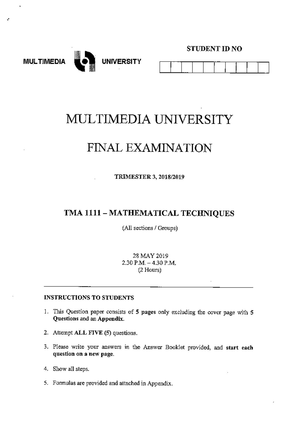 MA2 - EXAM - Mathematics - Studocu