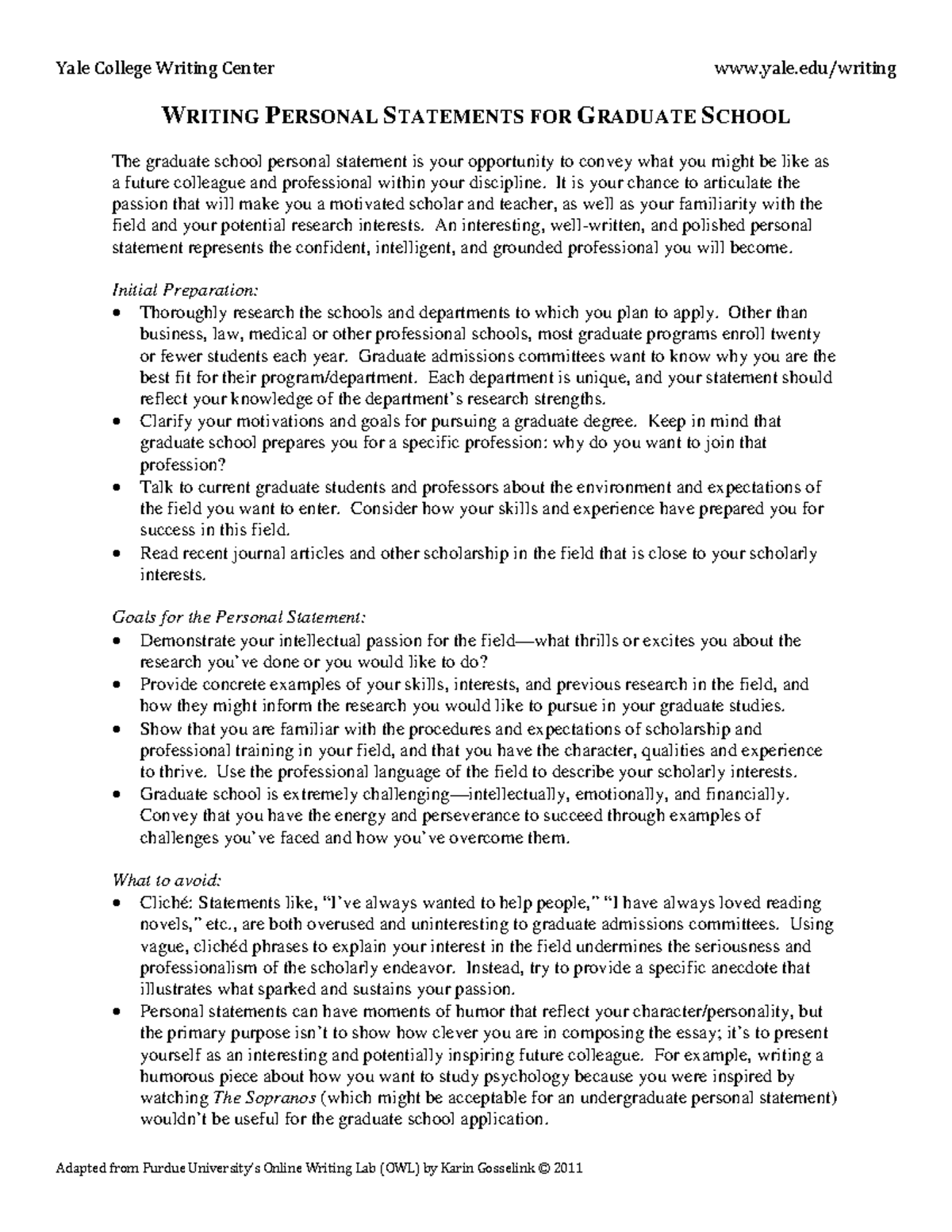 Business Graduate School Statement - Yale College Writing Center yale ...